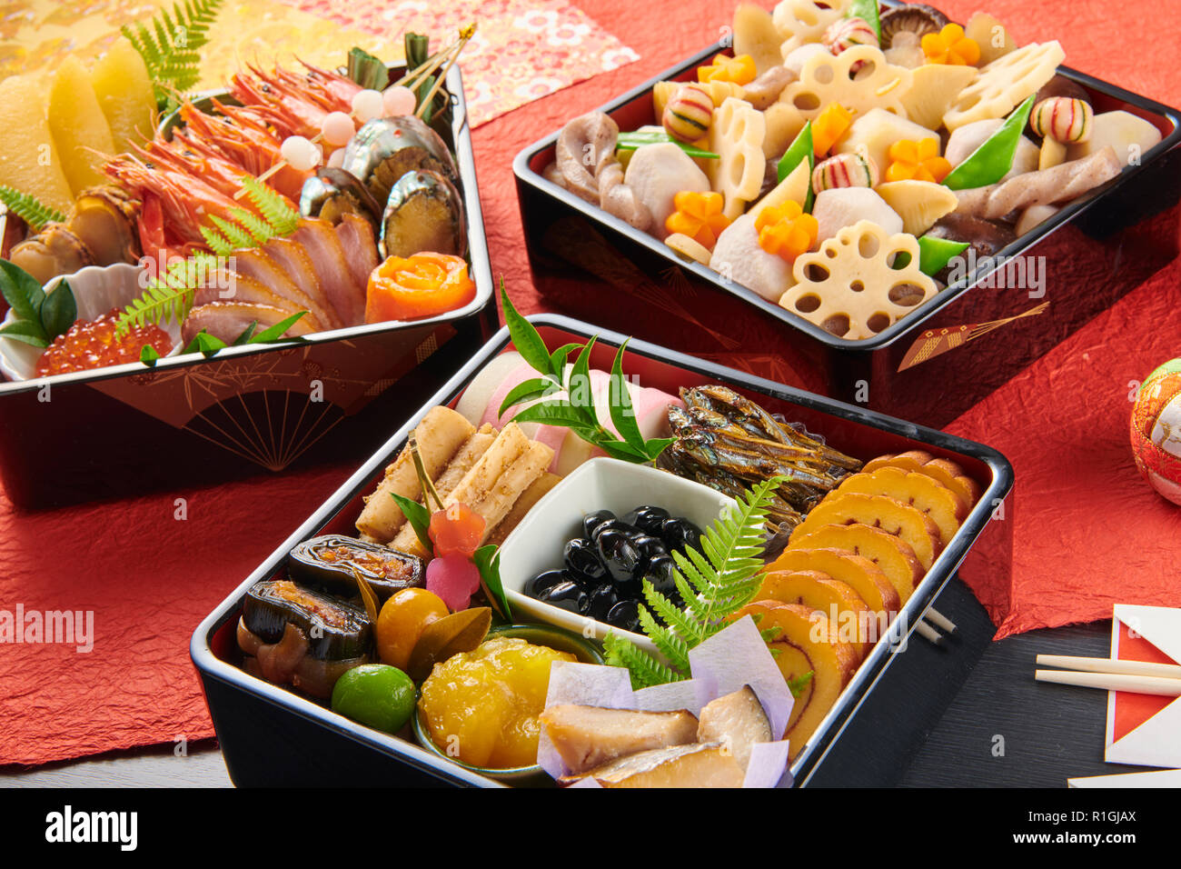 Japanese New Year traditional Osechi dishes Stock Photo - Alamy