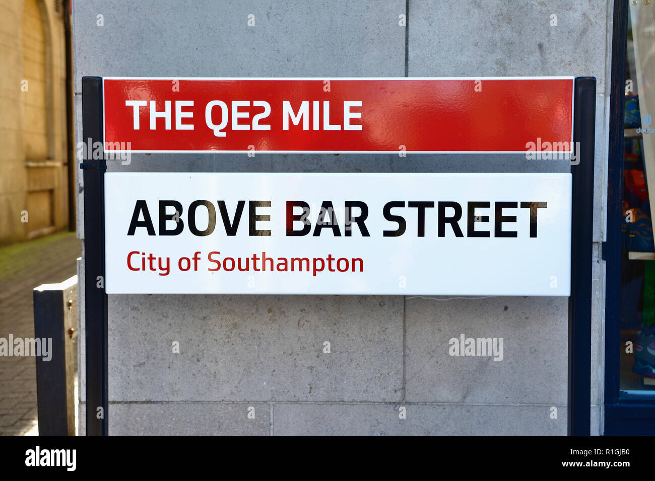 The QE2 Mile. Street name plaque for Southampton Above Bar Street ...