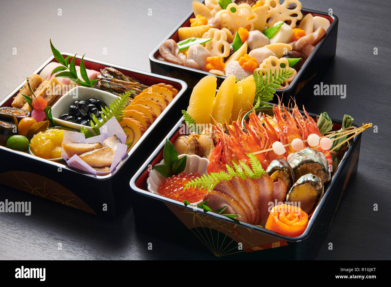 Japanese New Year traditional Osechi dishes Stock Photo - Alamy