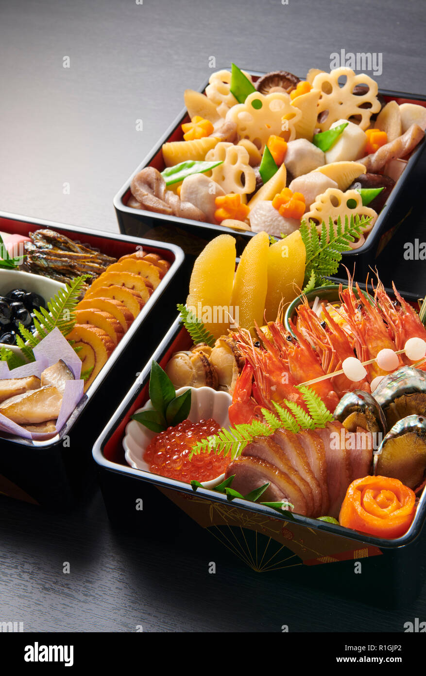 Japanese New Year traditional Osechi dishes Stock Photo - Alamy