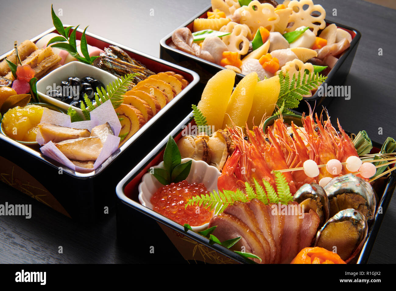 Japanese New Year traditional Osechi dishes Stock Photo - Alamy