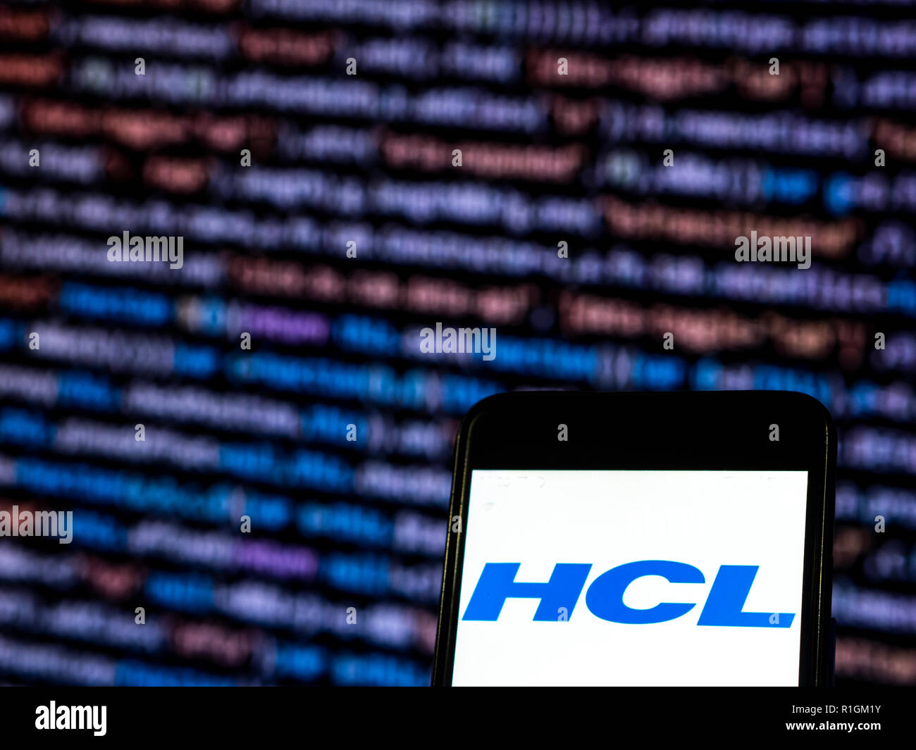 HCL Technologies Software company logo seen displayed on smart phone. HCL Technologies Limited ...