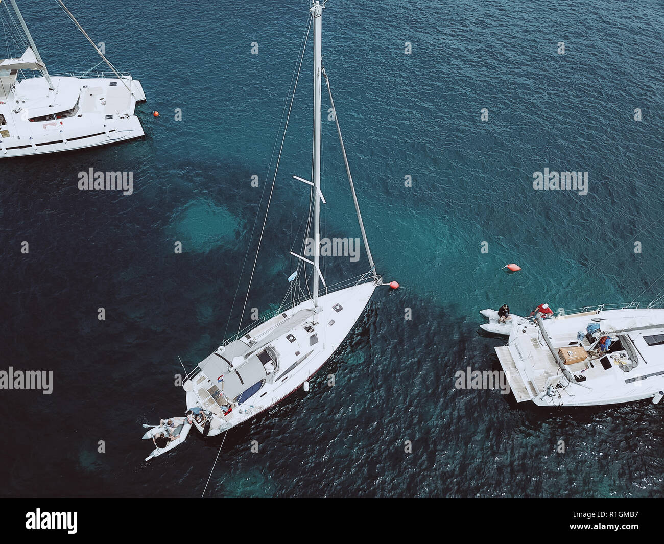 Aerial birds eye view video from drone of docked yacht Stock Photo - Alamy