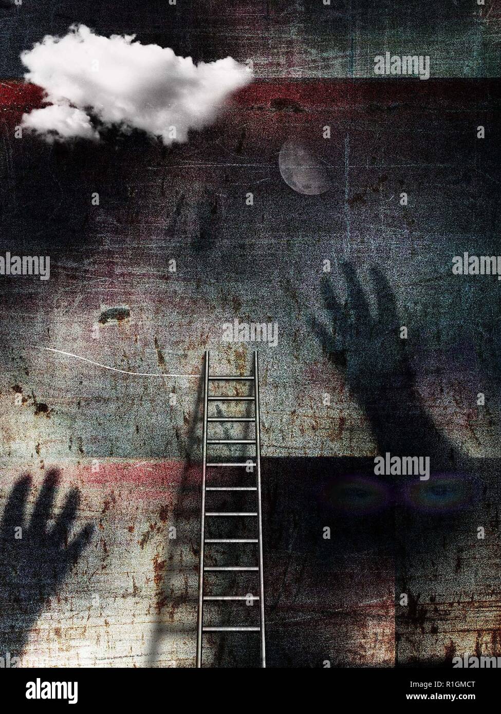 Creepy scene. Shadow of hands and evil eyes Stock Photo - Alamy
