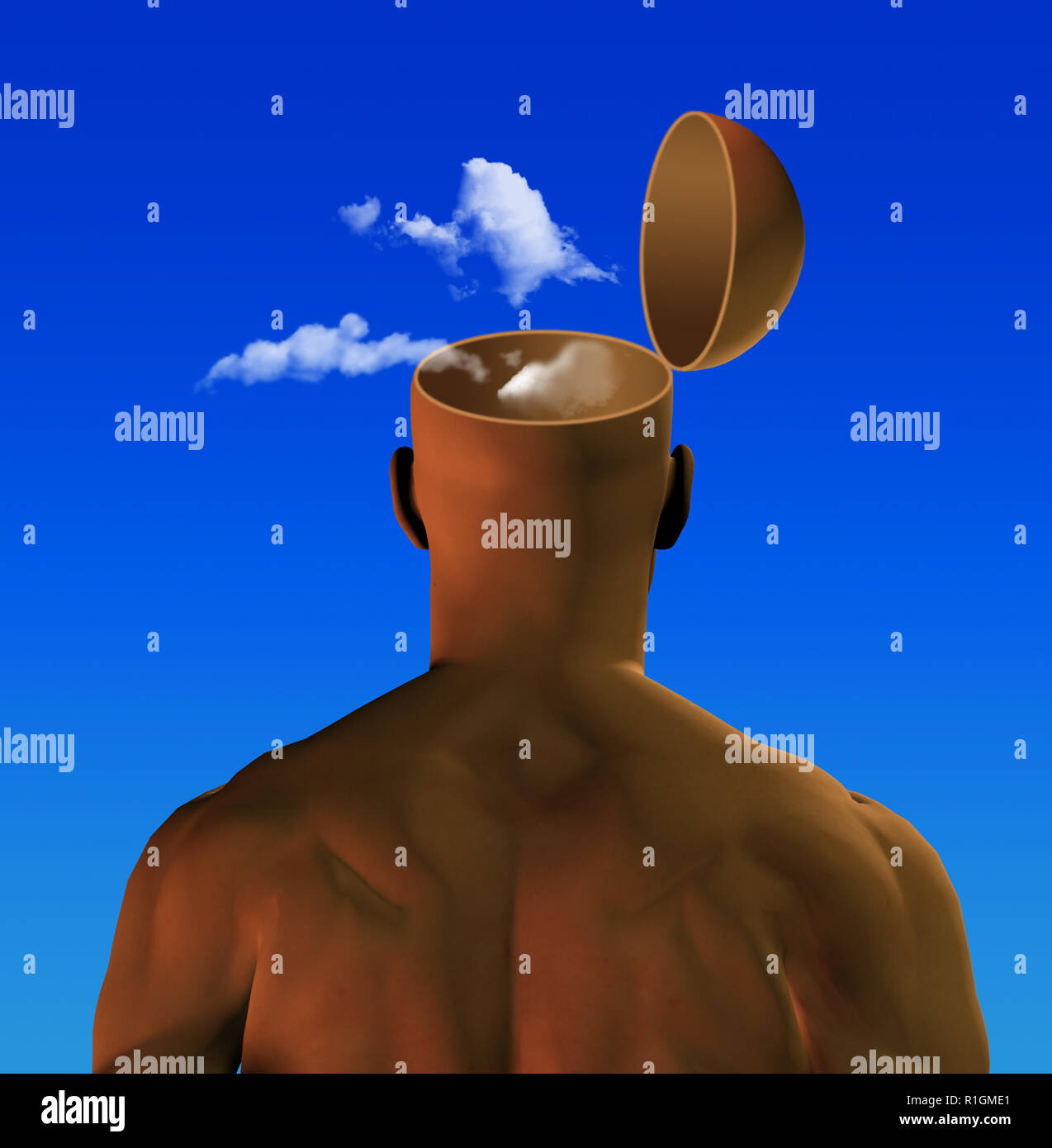 Man with open head and clouds. Empty Mind Stock Photo - Alamy