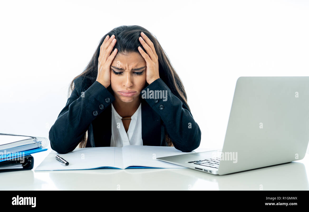 Overwhelmed desperate attractive businesswoman with too much work that ...
