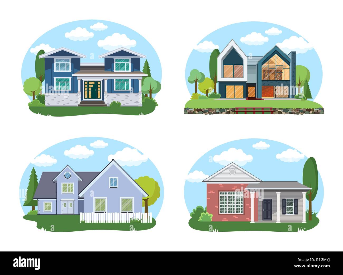 Vector Buildings Set. Flat Design Houses set Isolated on White ...