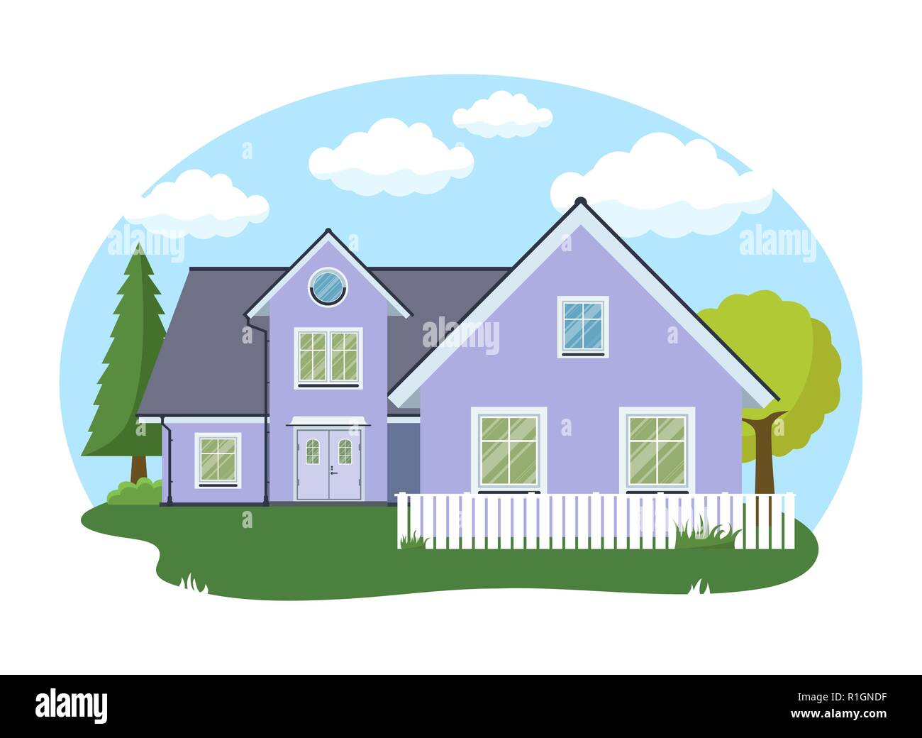 Cartoon house exterior with blue clouded sky Front Home Architecture ...