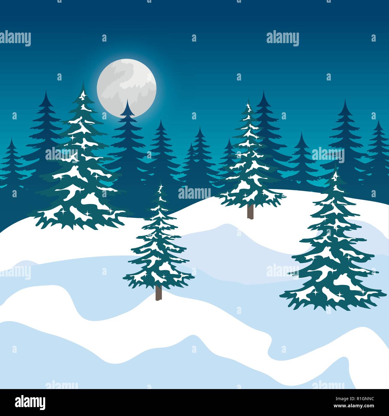 night snowscape field scene Stock Vector Image & Art - Alamy