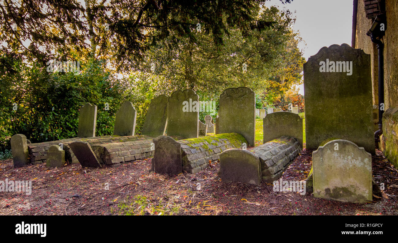 Old family graves at St Andrew's Church, Tangier near Chichester, West ...
