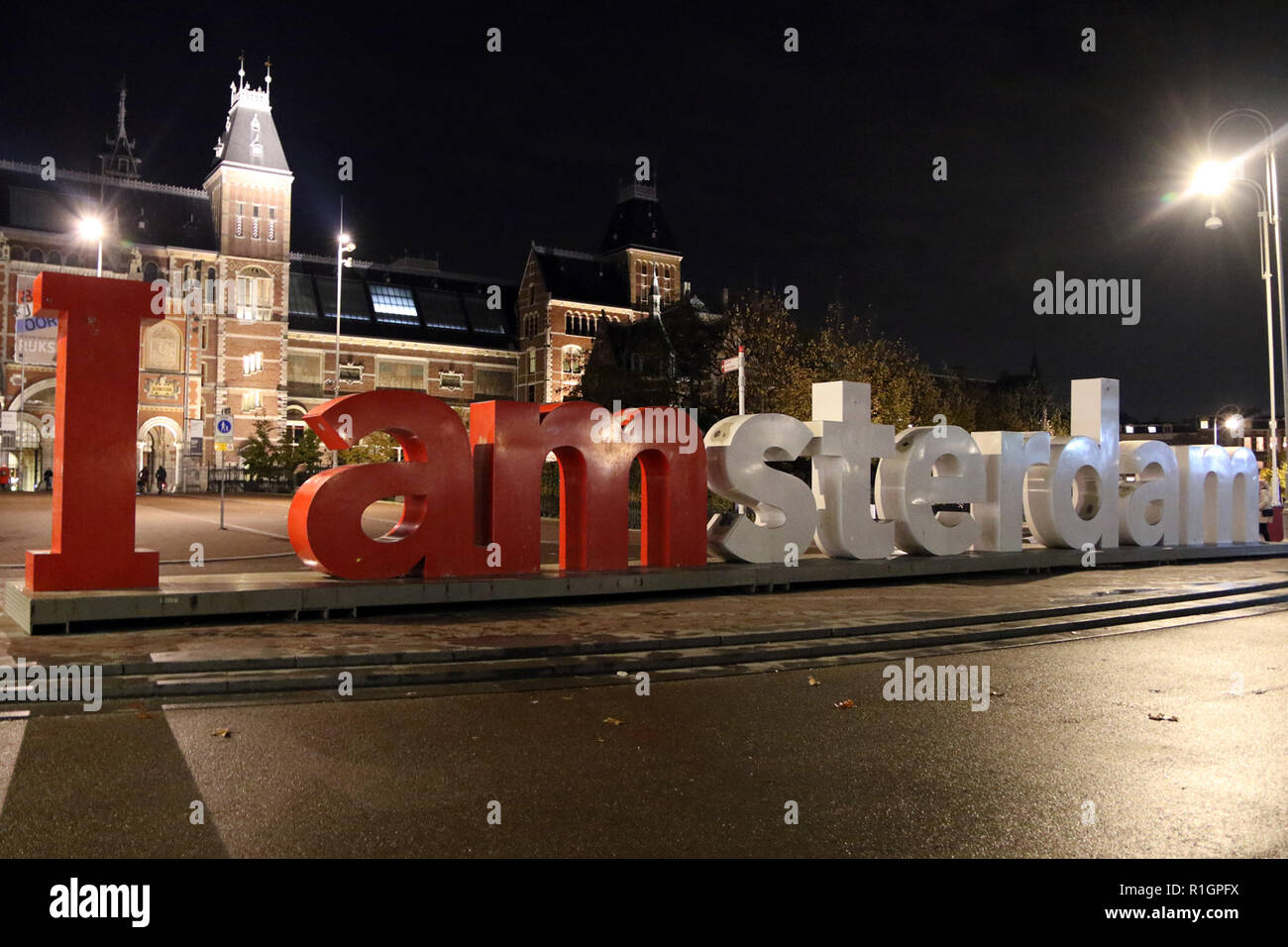I Amsterdam symbol sign at night with the Rijksmuseum in the background ...