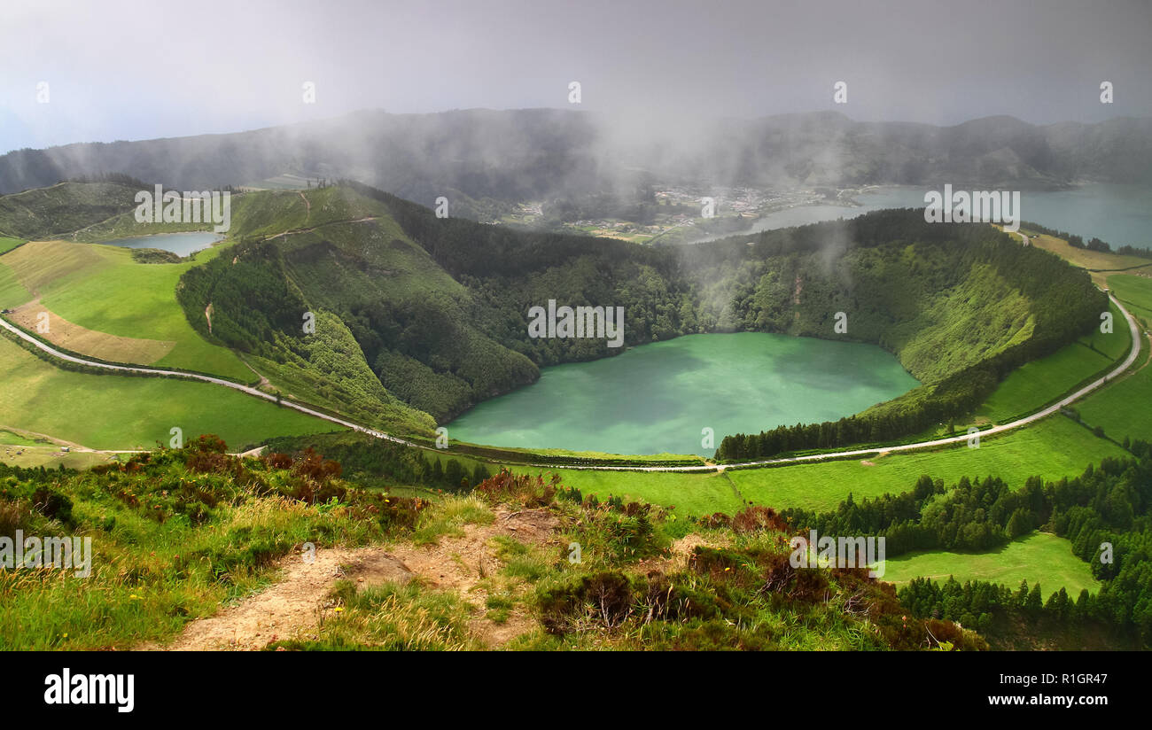 Azores, volcanic lake Sete cidades in Sao Miguel island Stock Photo - Alamy