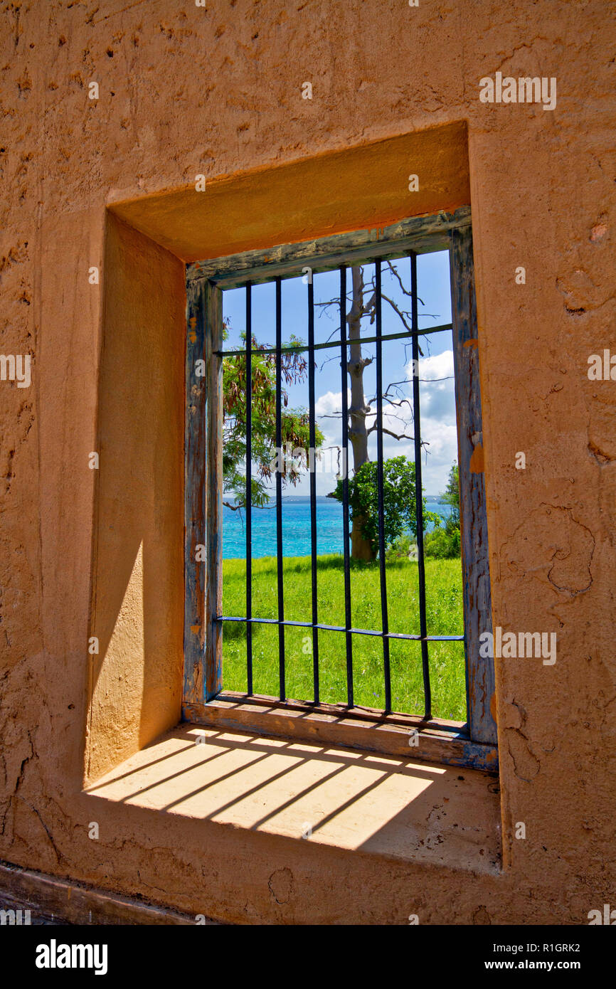 Barred Window looking out at the Indian Ocean Stock Photo - Alamy