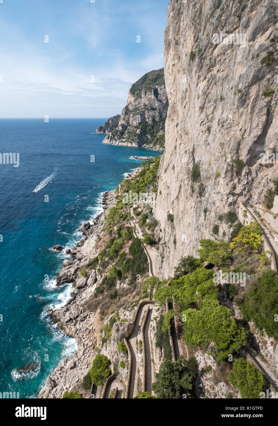 View of Via Krupp switchback pathway and the coastline from the Gardens ...