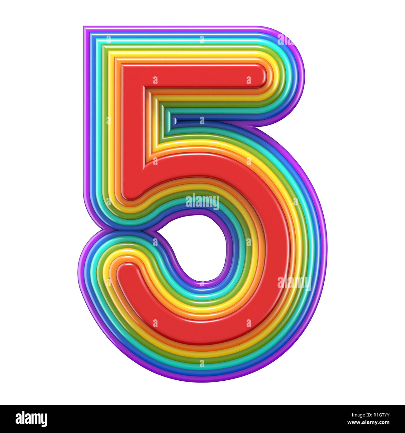 Concentric rainbow number 5 FIVE 3D rendering illustration isolated on ...
