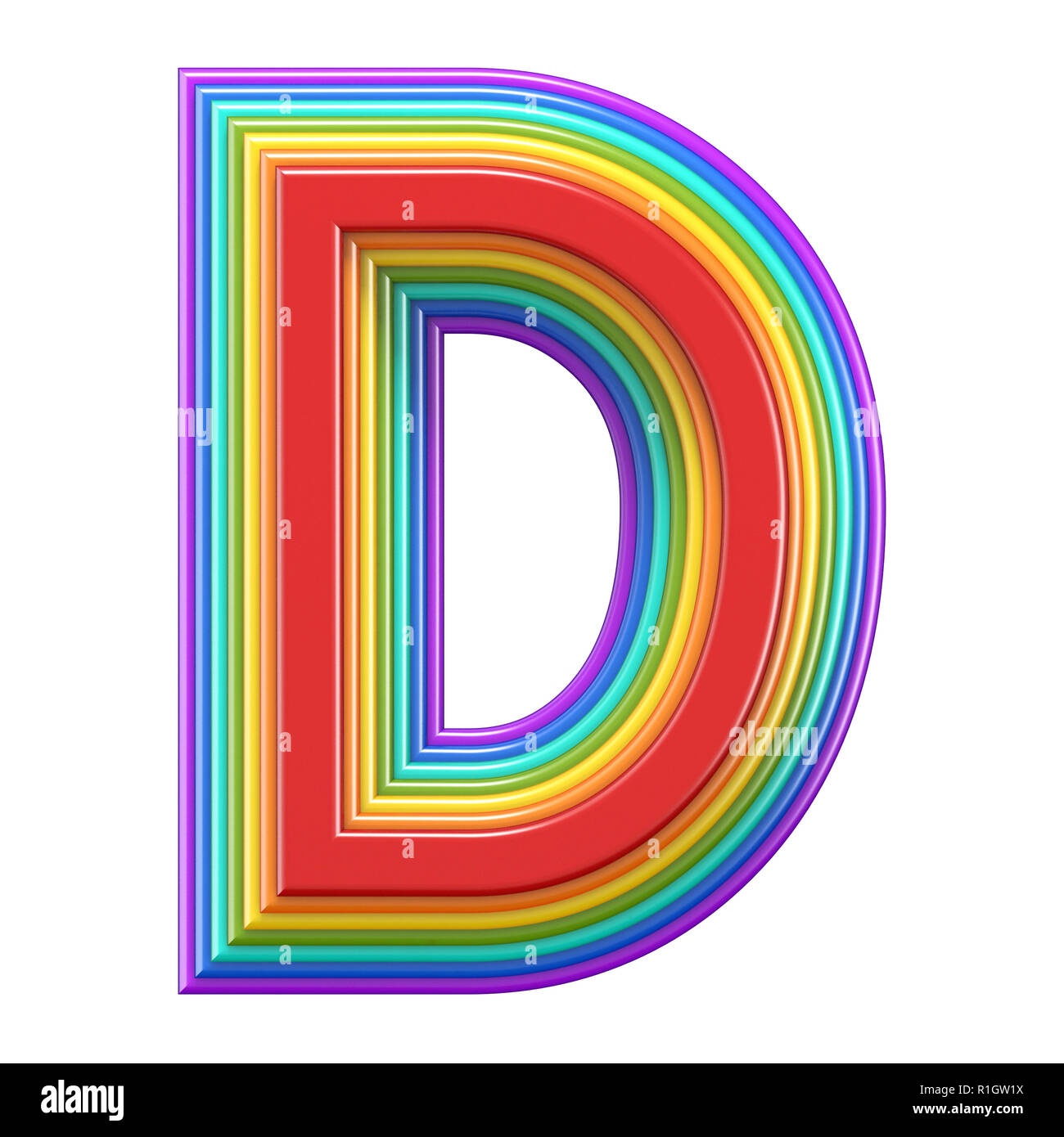 Concentric rainbow font letter D 3D rendering illustration isolated on ...