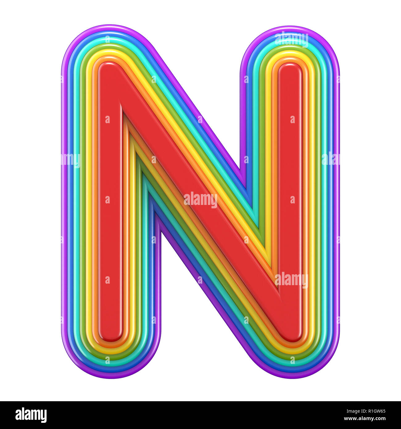 Concentric rainbow font letter N 3D rendering illustration isolated on ...
