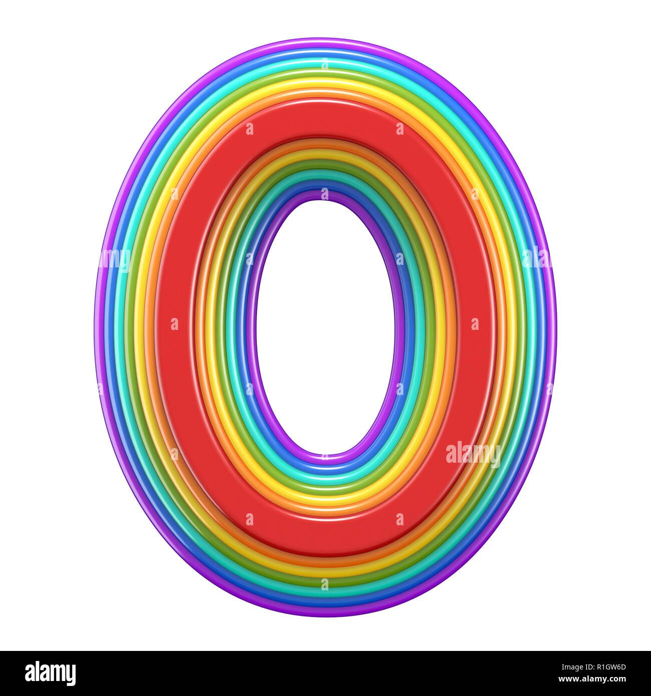 Concentric rainbow font letter O 3D rendering illustration isolated on ...