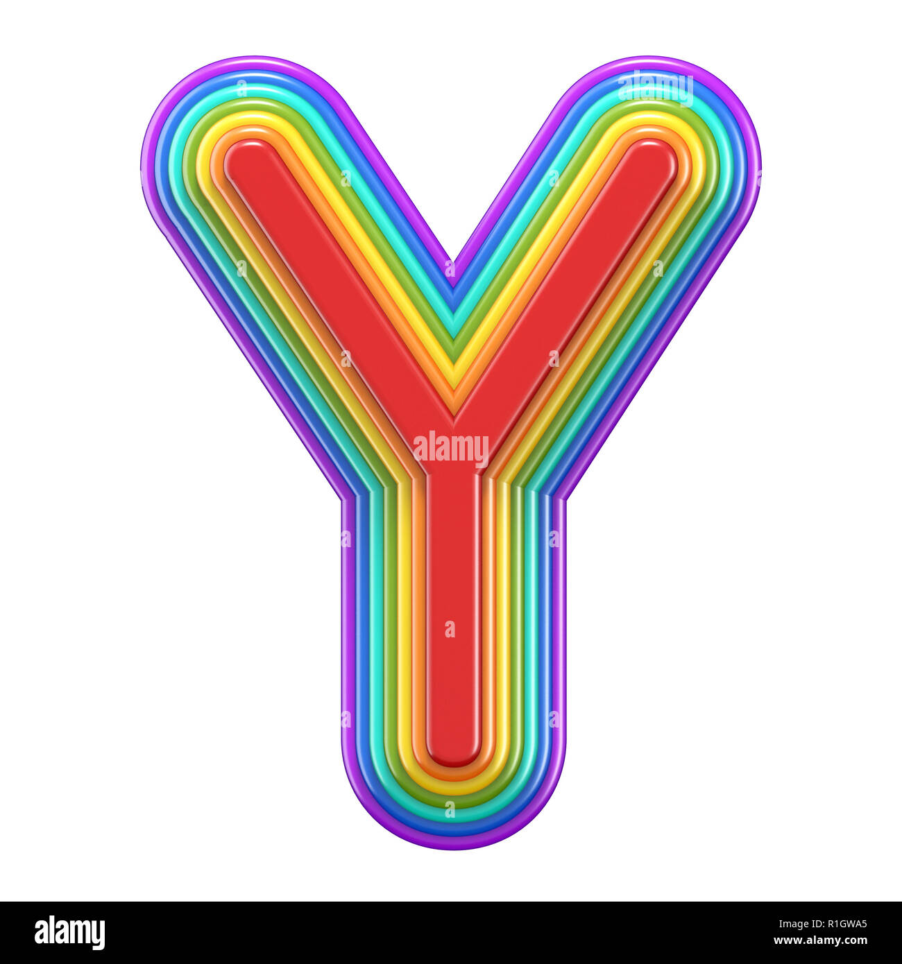 Concentric rainbow font letter Y 3D rendering illustration isolated on ...