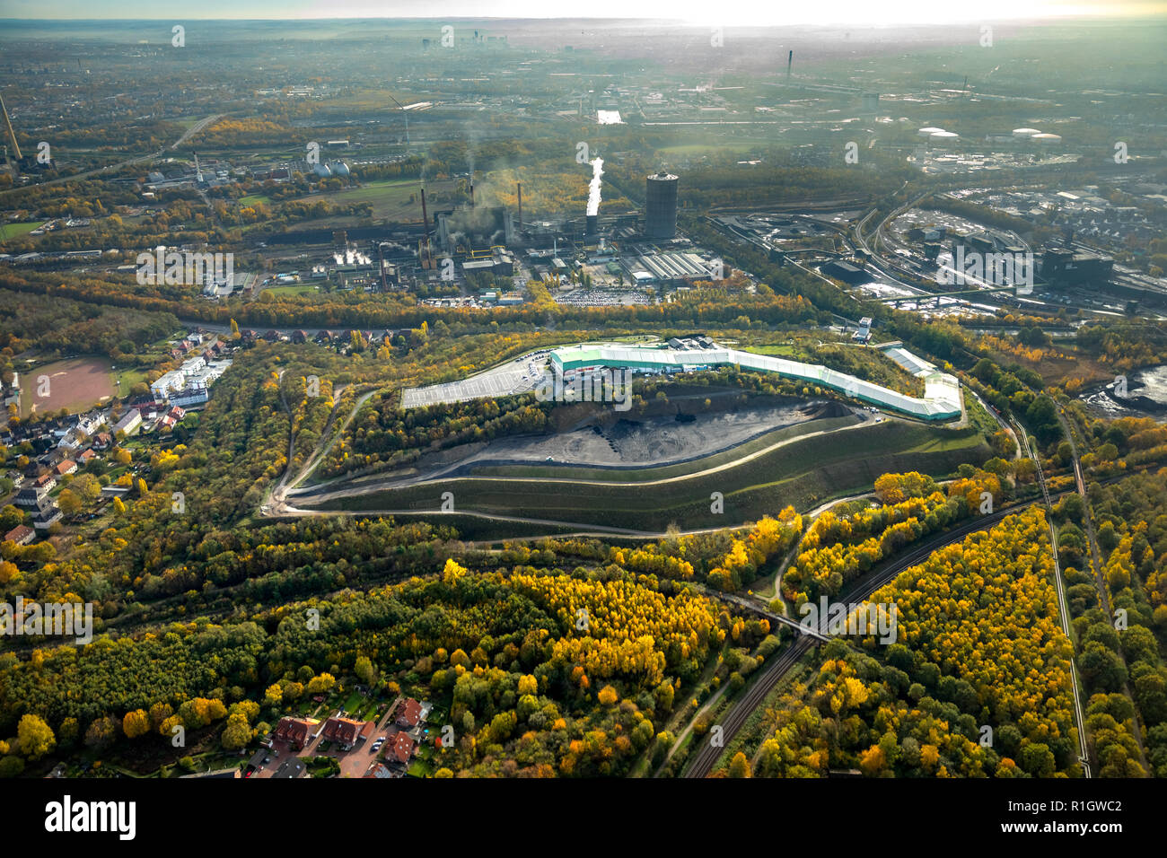 Aerial View, embankment on the heap Bottrop, alpincenter Bottrop ...