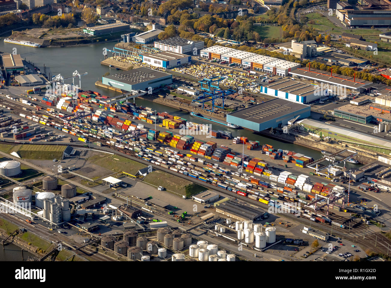 Aerial photograph, Duisport, port of Duisburg, logistics, goods ...