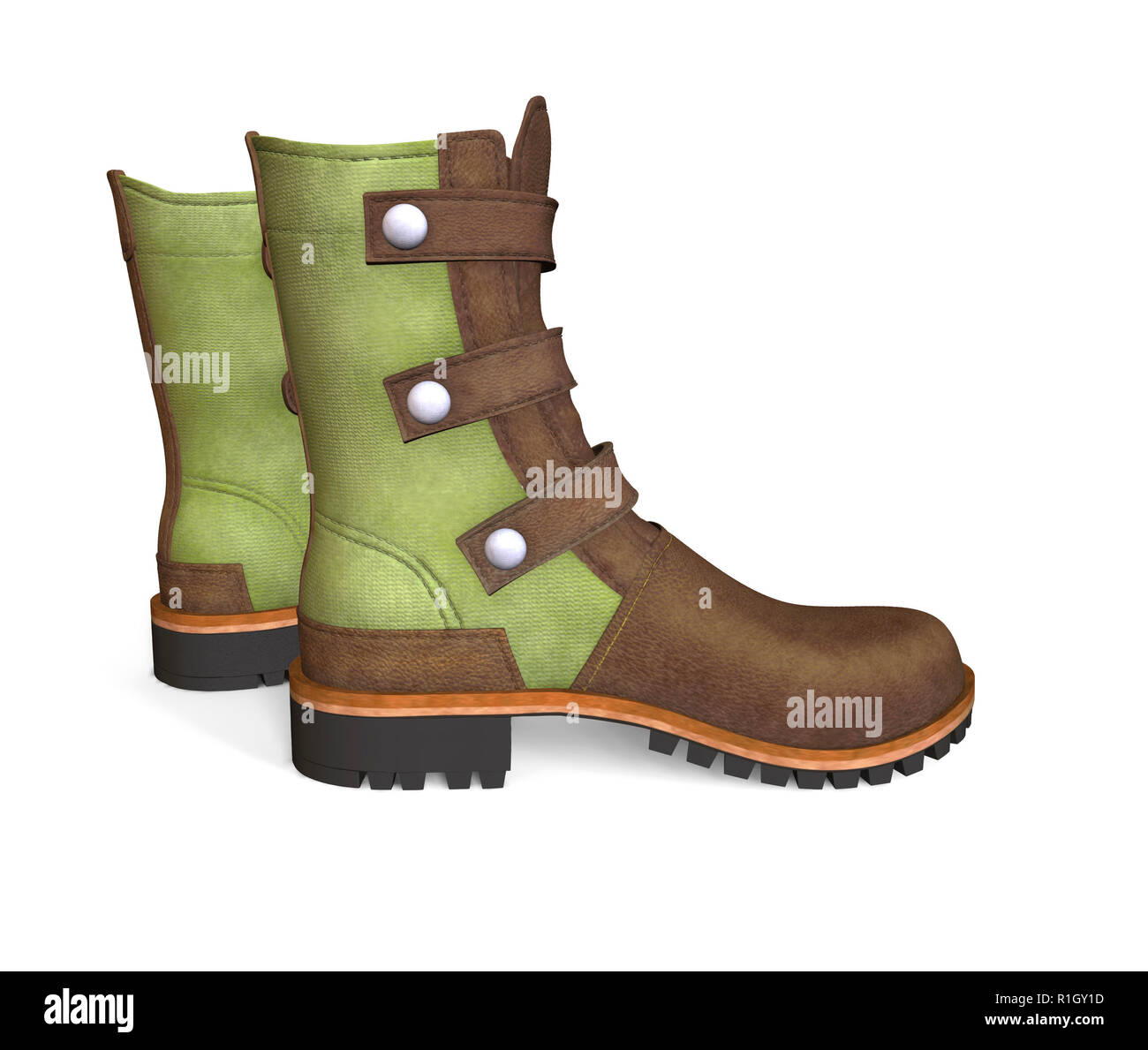 3d render Leather boots with a cloth. Footwear. Isolated on white Stock ...