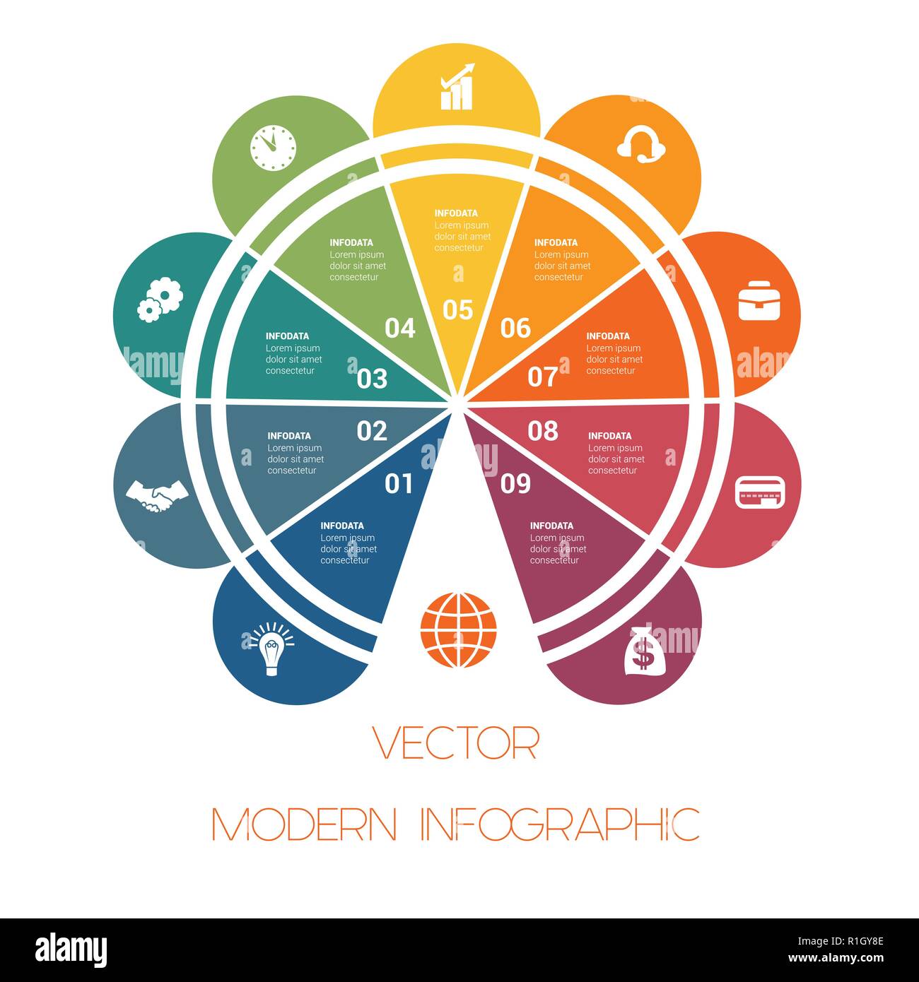 Timeline infographic template nine positions Stock Vector Images - Alamy