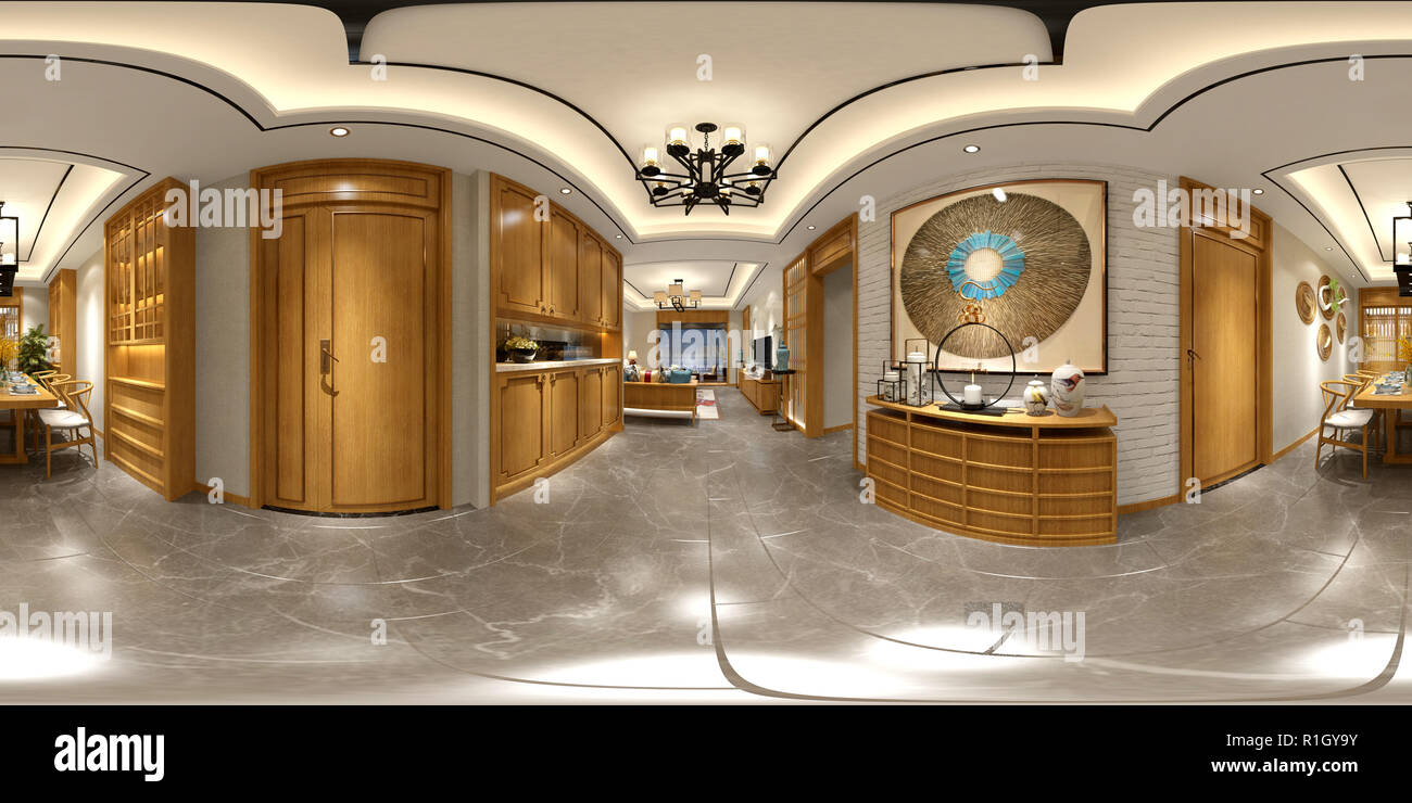 360 Degrees Home Interior, Living and Dining Room Stock Photo - Alamy