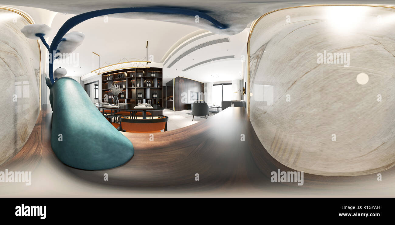 360 Degrees Home Interior, Living and Dining Room Stock Photo - Alamy