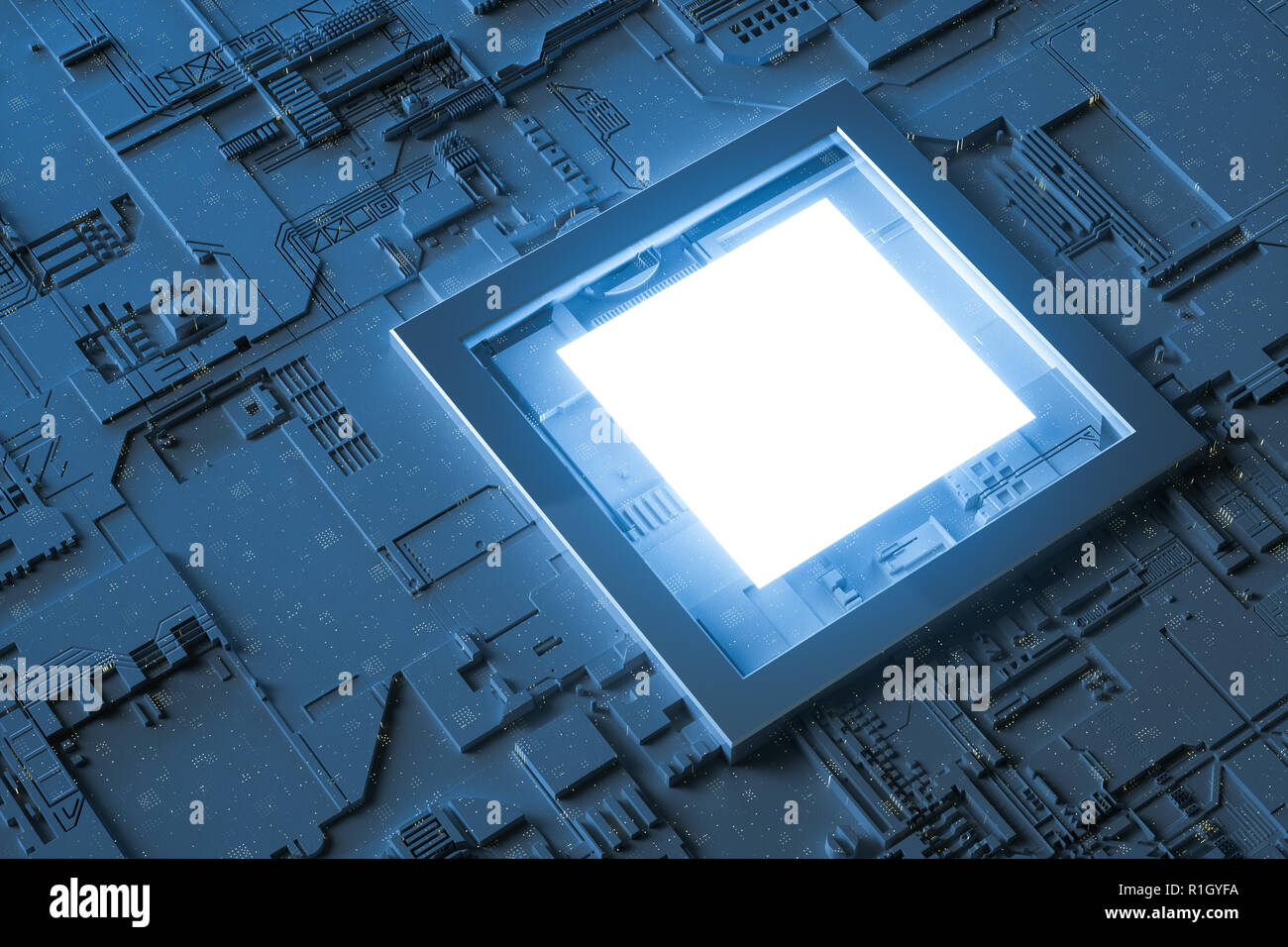 3d rendering, Circuit board and glow chip Stock Photo - Alamy