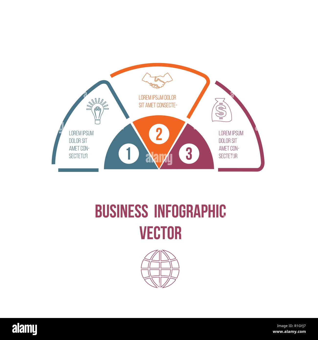 Pie chart Infographic colourful lines with text areas 3 positions Stock ...