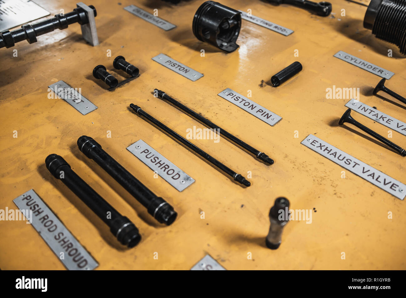 Aircraft parts and screws displayed in aircraft maintainance classroom ...
