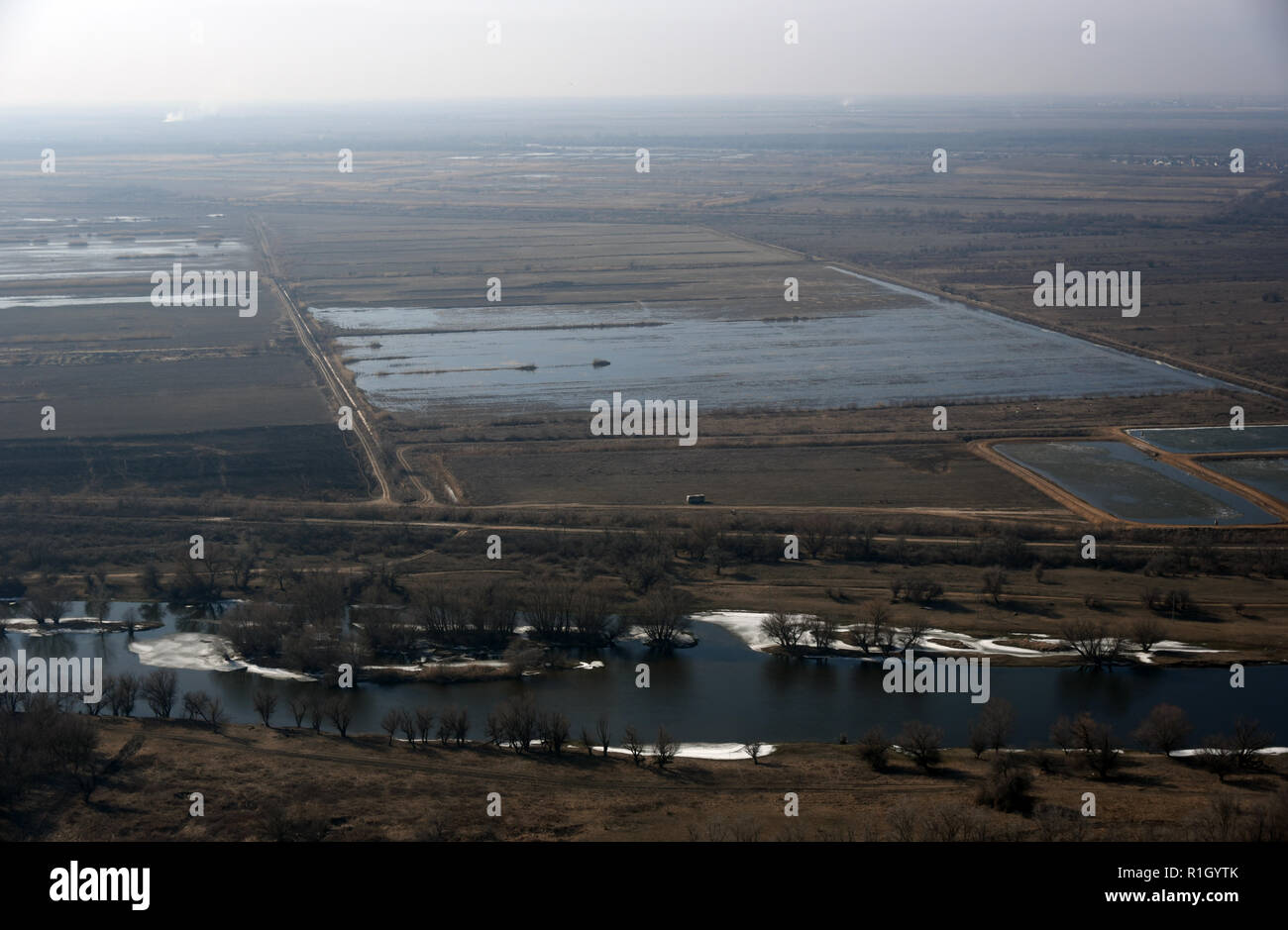 The Volga Delta river aerial view in Astrakhan region, Russia Stock ...