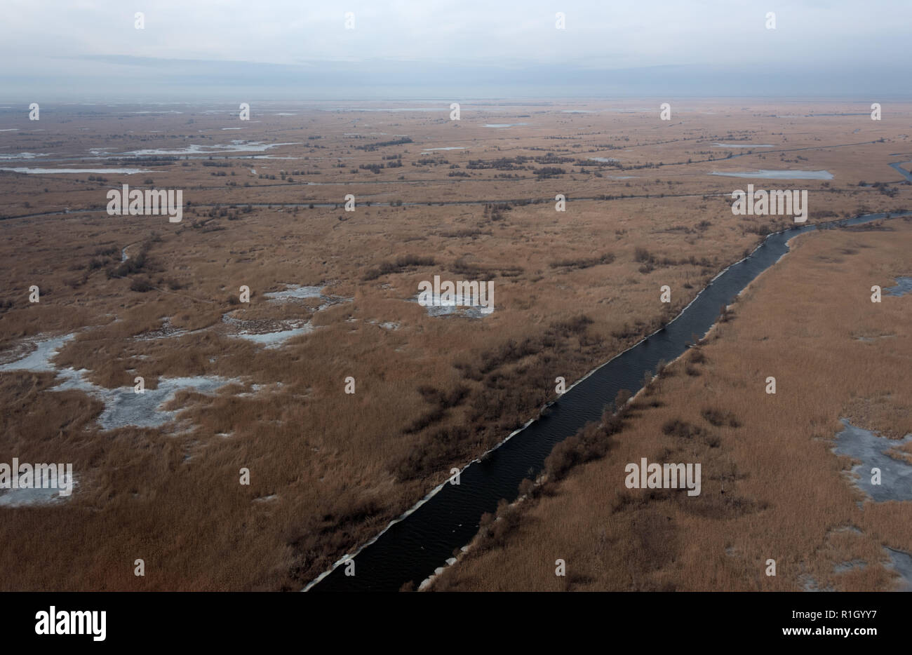 The Volga Delta river aerial view in Astrakhan region, Russia Stock ...
