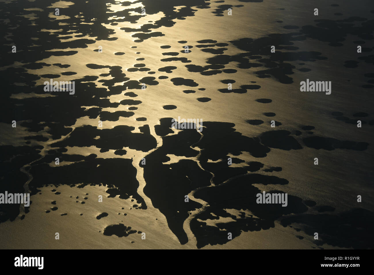 The seashore of Caspian Sea and the Volga Delta aerial view, Astrakhan ...