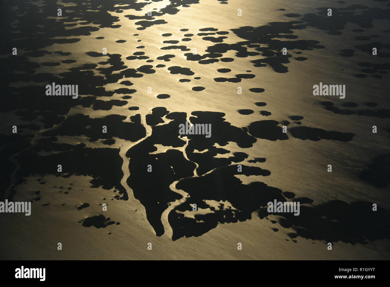 The seashore of Caspian Sea and the Volga Delta aerial view, Astrakhan ...