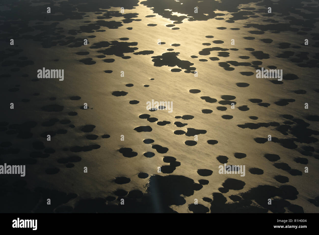 The seashore of Caspian Sea and the Volga Delta aerial view, Astrakhan ...