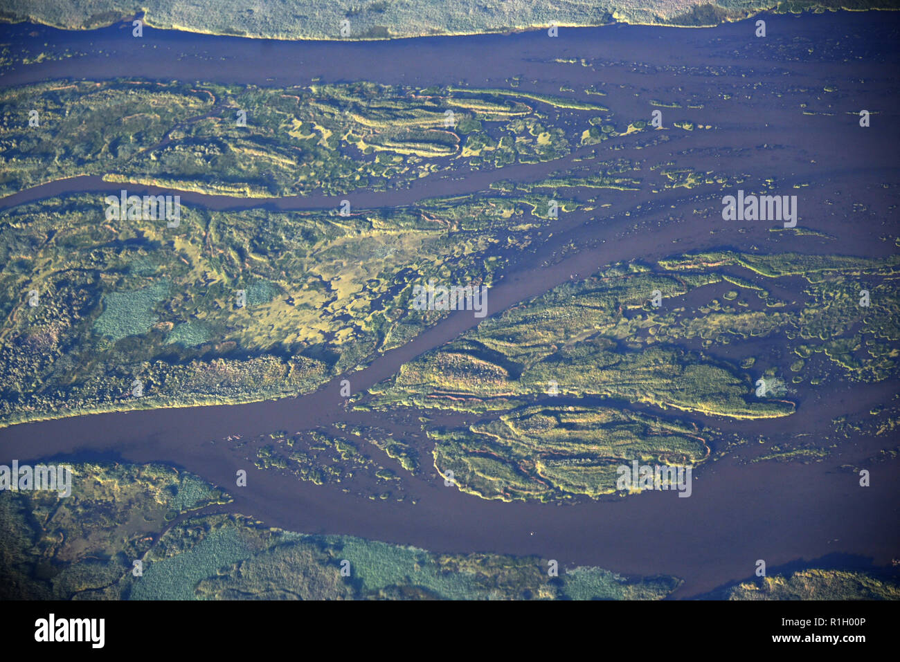The Volga Delta river aerial view in Astrakhan region, Russia Stock ...