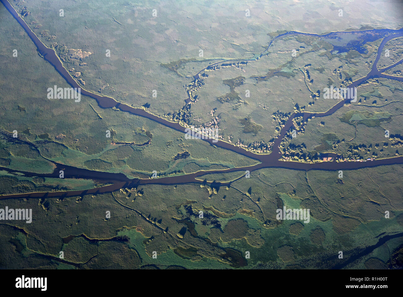 The Volga Delta river aerial view in Astrakhan region, Russia Stock ...