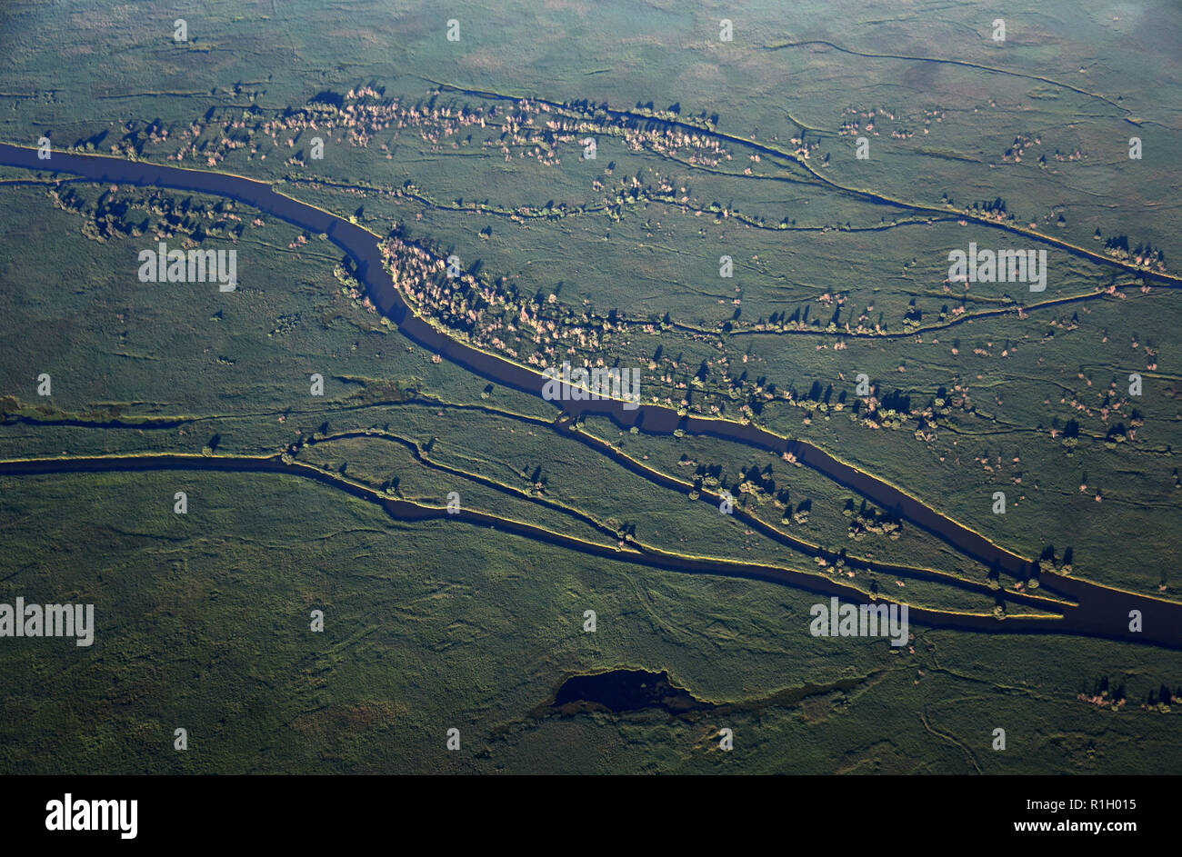 The Volga Delta river aerial view in Astrakhan region, Russia Stock ...