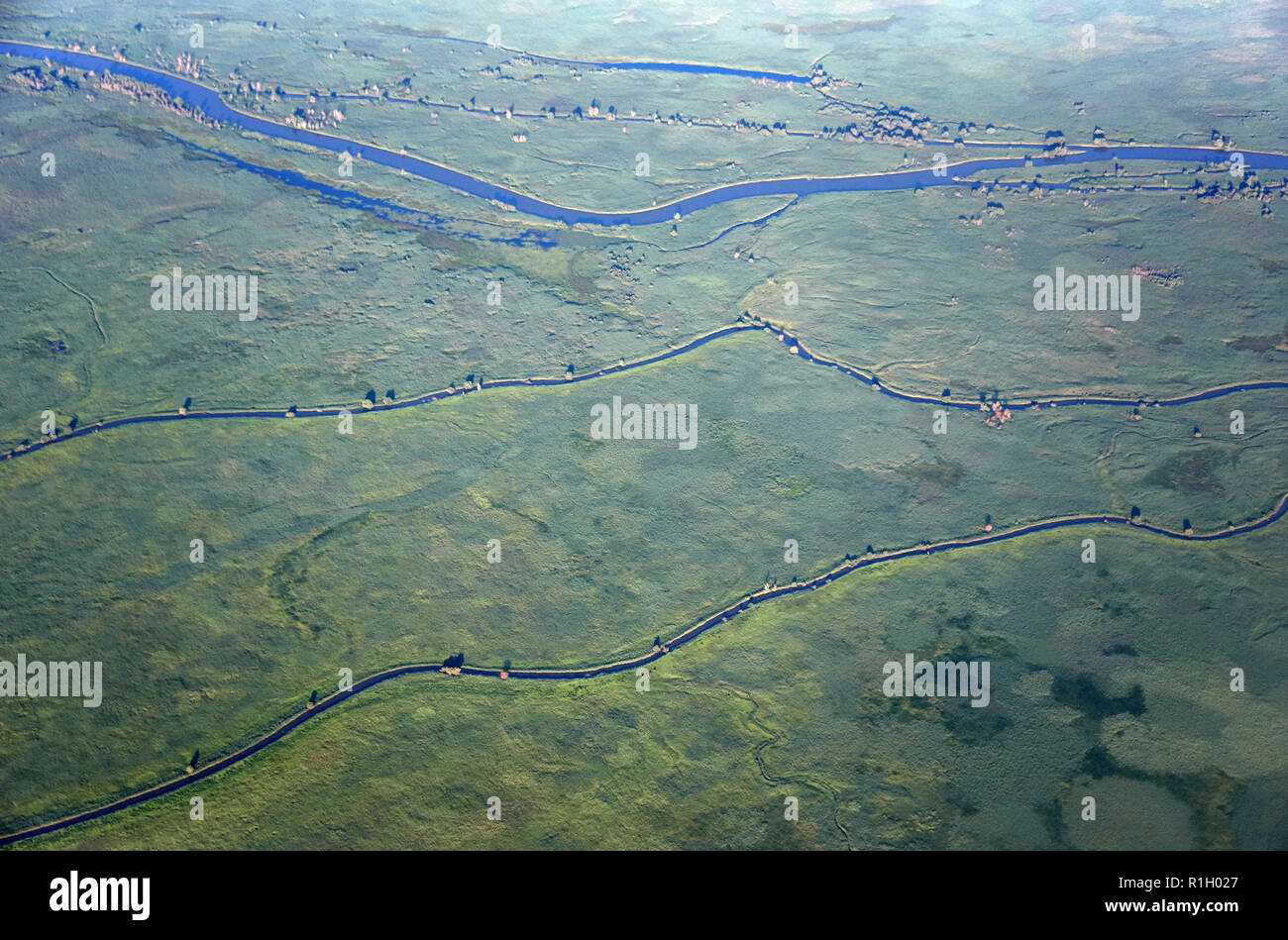 The Volga Delta river aerial view in Astrakhan region, Russia Stock ...