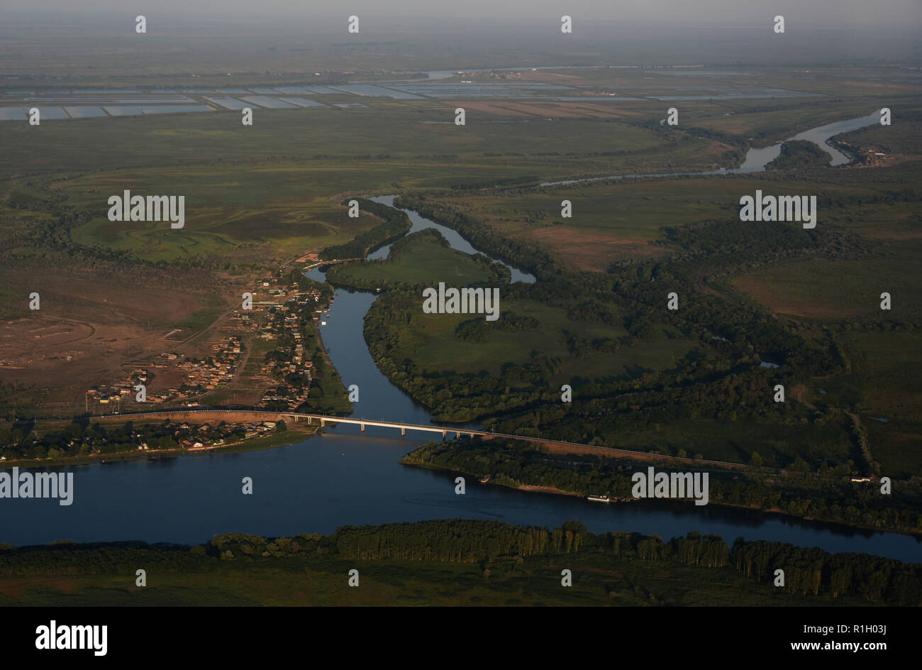 The Volga Delta river aerial view in Astrakhan region, Russia Stock ...