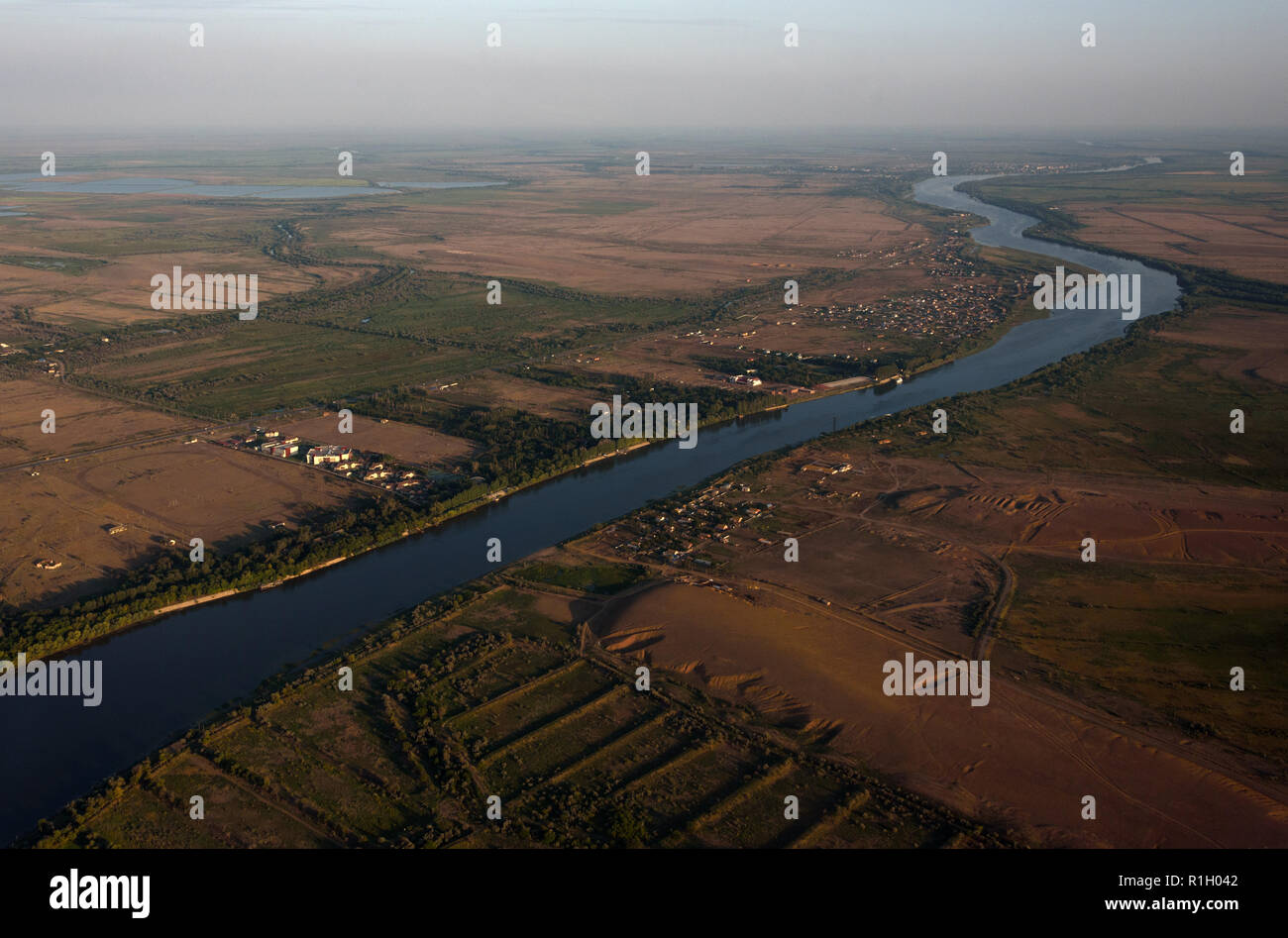 The Volga Delta river aerial view in Astrakhan region, Russia Stock ...