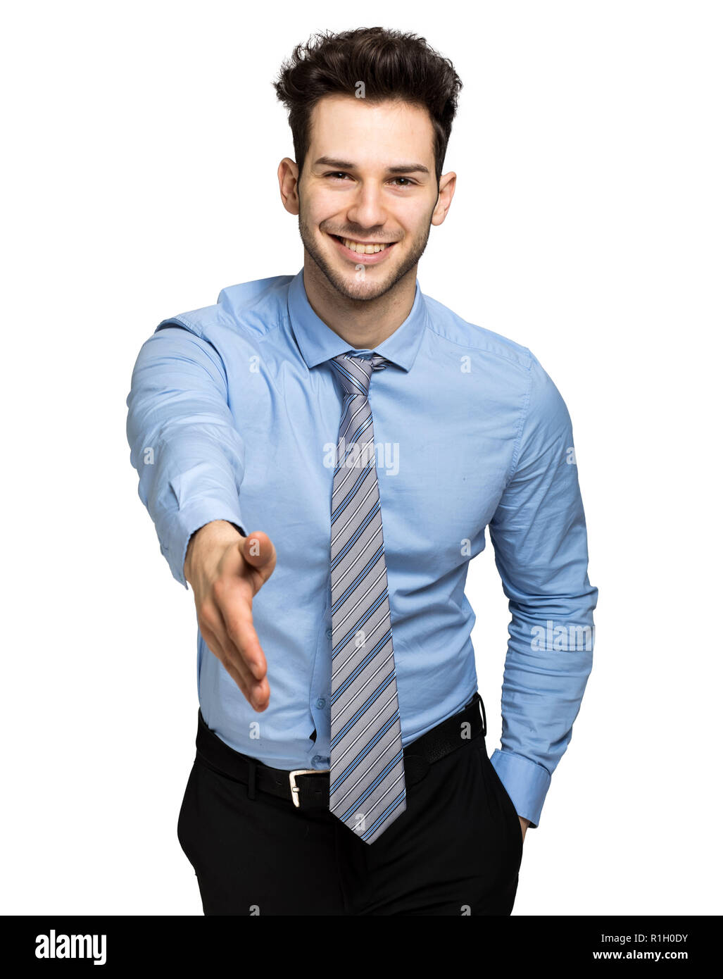 Young handsome businessman giving handshake hi-res stock photography ...