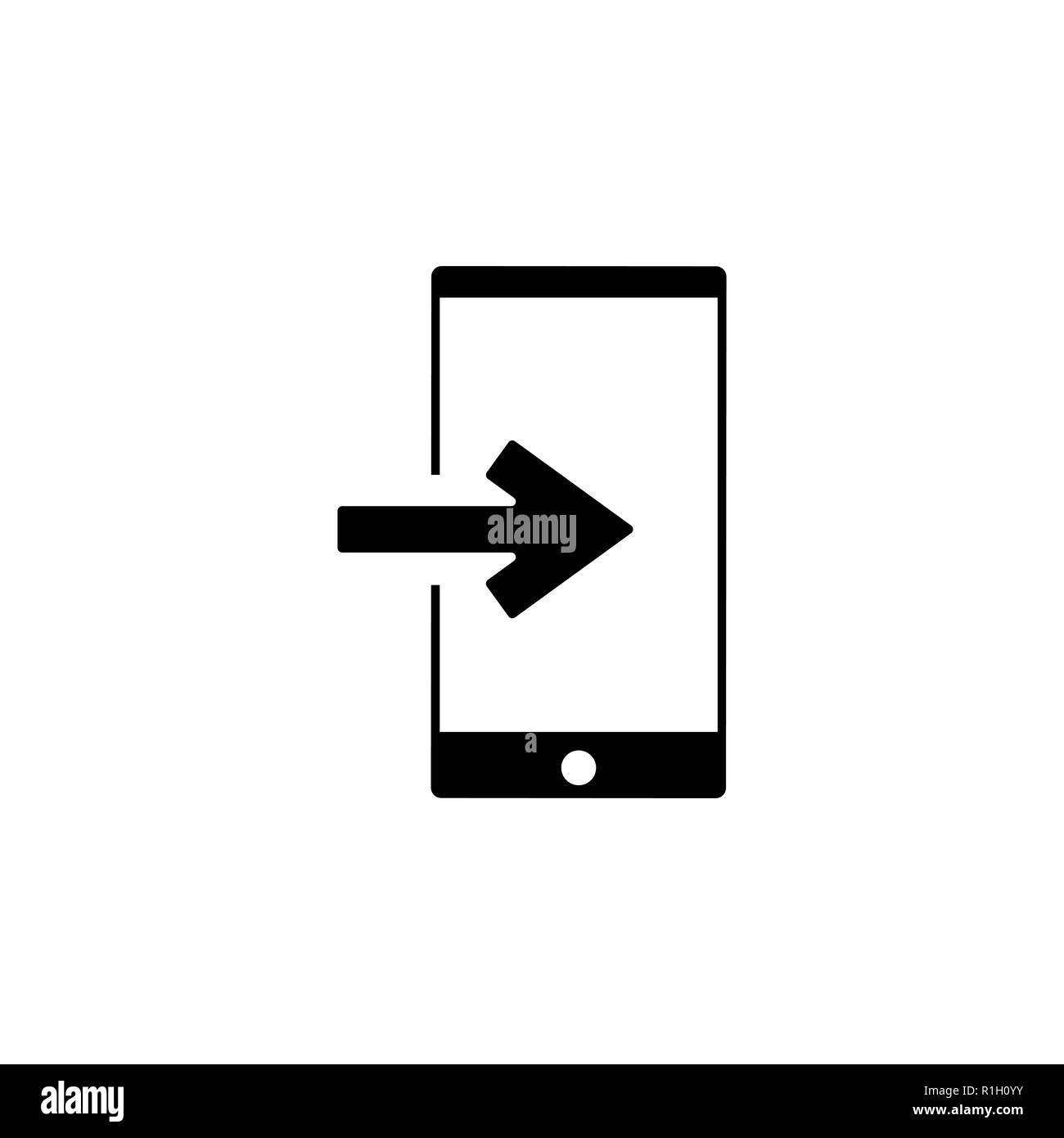 Smartphone icon with an arrow icon. File loading sign on the phone ...