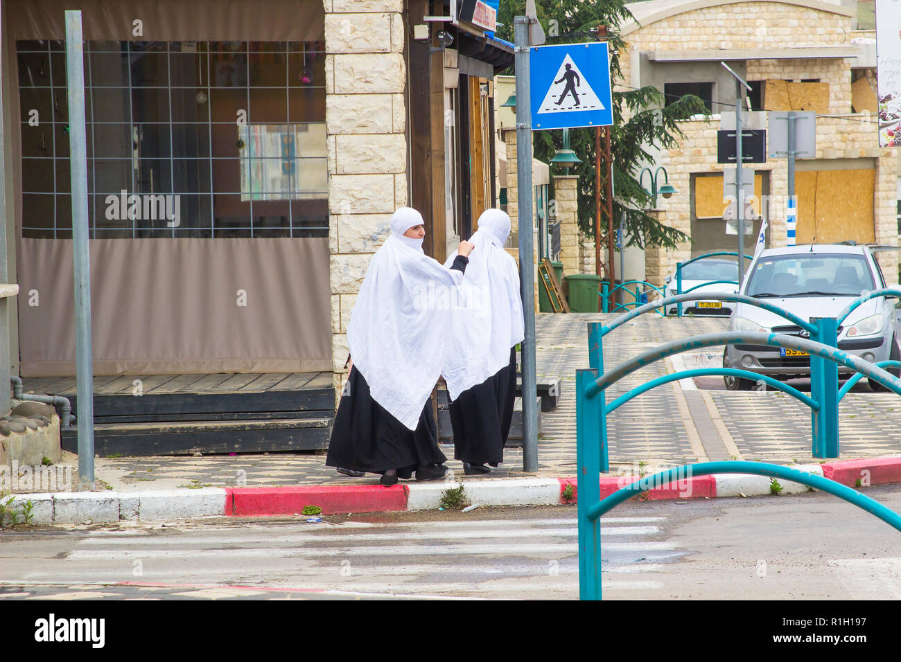 4 December 2018 Young Druze Islamic women in full dress in an Arab ...