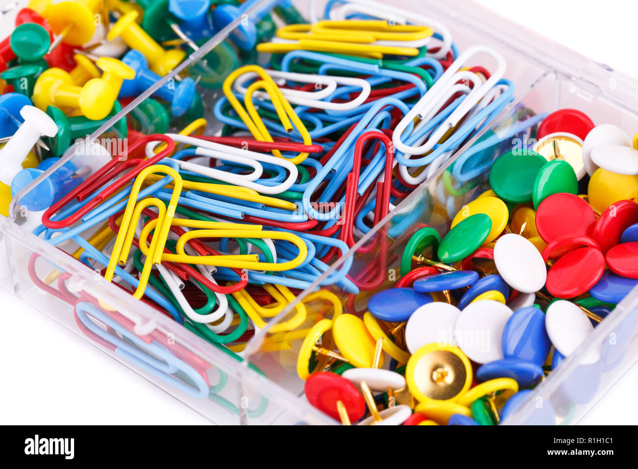 Set of colorful pins and clips closeup picture Stock Photo - Alamy