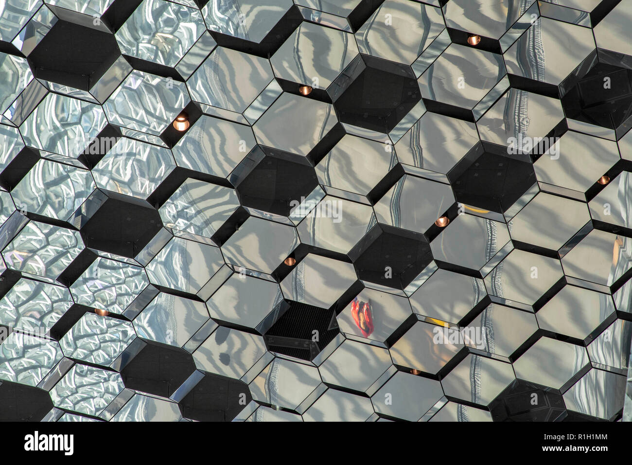 Reflection in ceiling of the Harpa Opera House in Reykjavik Iceland ...
