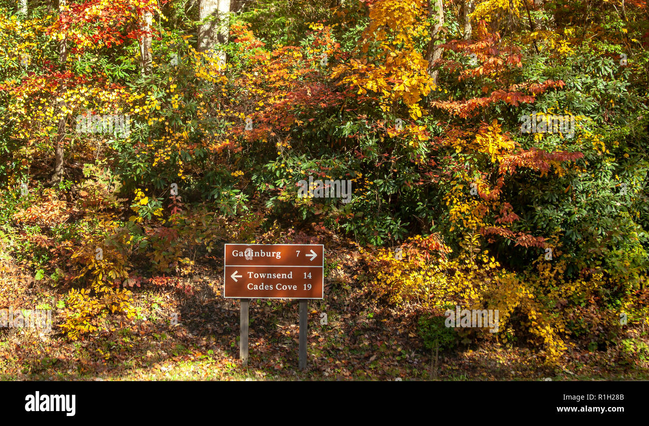 The colorful life of Smokey mountains with sign Stock Photo - Alamy