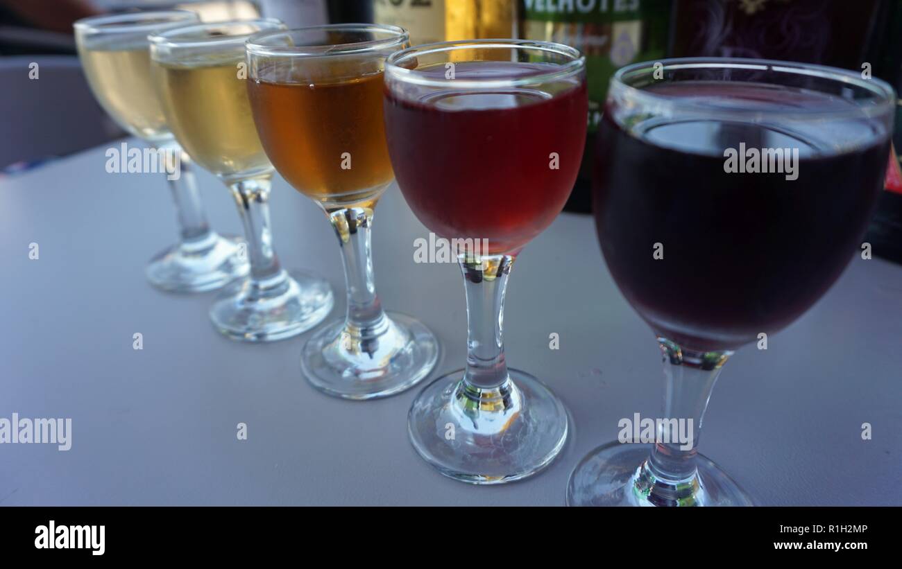 tasting diffent types of wine in porto Stock Photo - Alamy